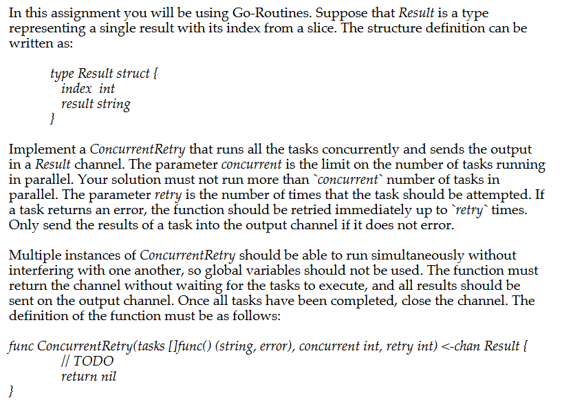 Solved In this assignment you will be using Go-Routines. | Chegg.com