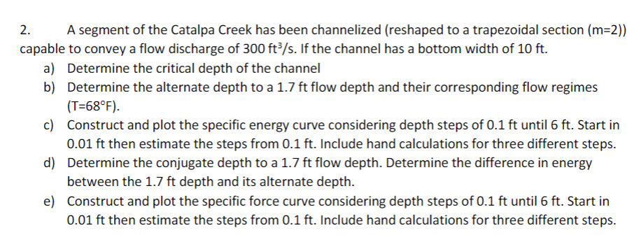 Solved A segment of the Catalpa Creek has been channelized | Chegg.com