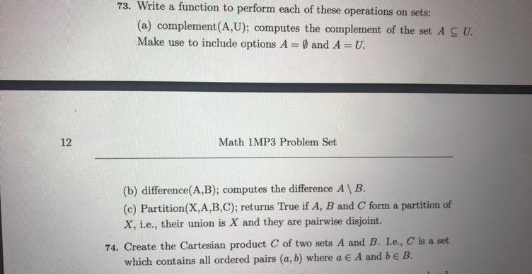 Solved 73. Write a function to perform each of these | Chegg.com
