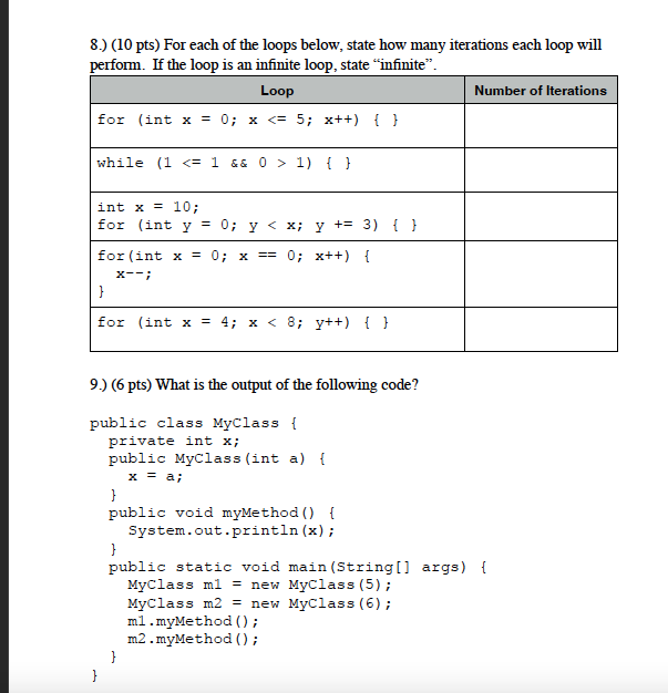 Solved 8.) (10 pts) For each of the loops below, state how | Chegg.com