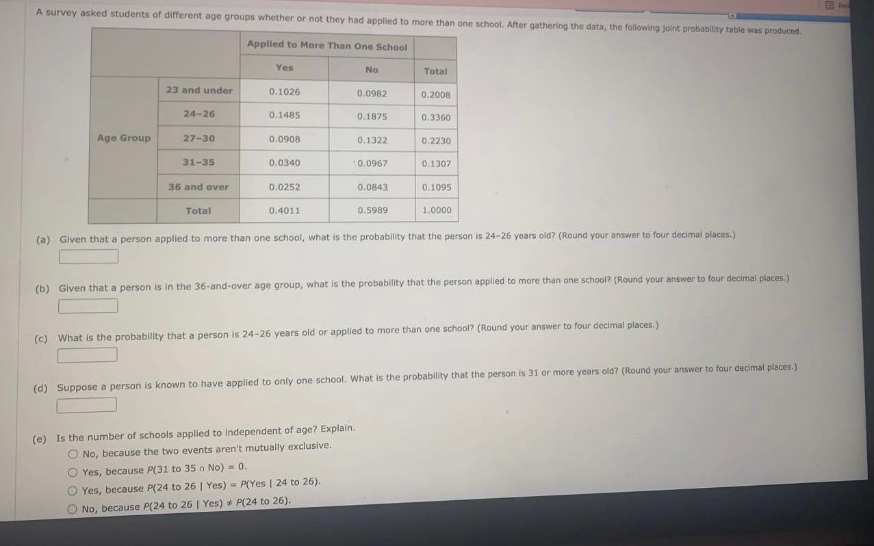 Solved A survey asked students of different age groups | Chegg.com