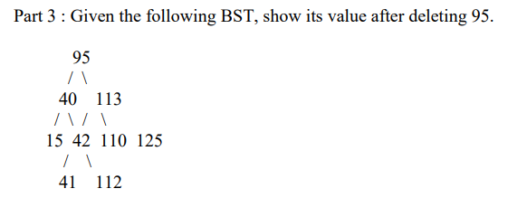 Solved Part 3 : Given the following BST, show its value | Chegg.com