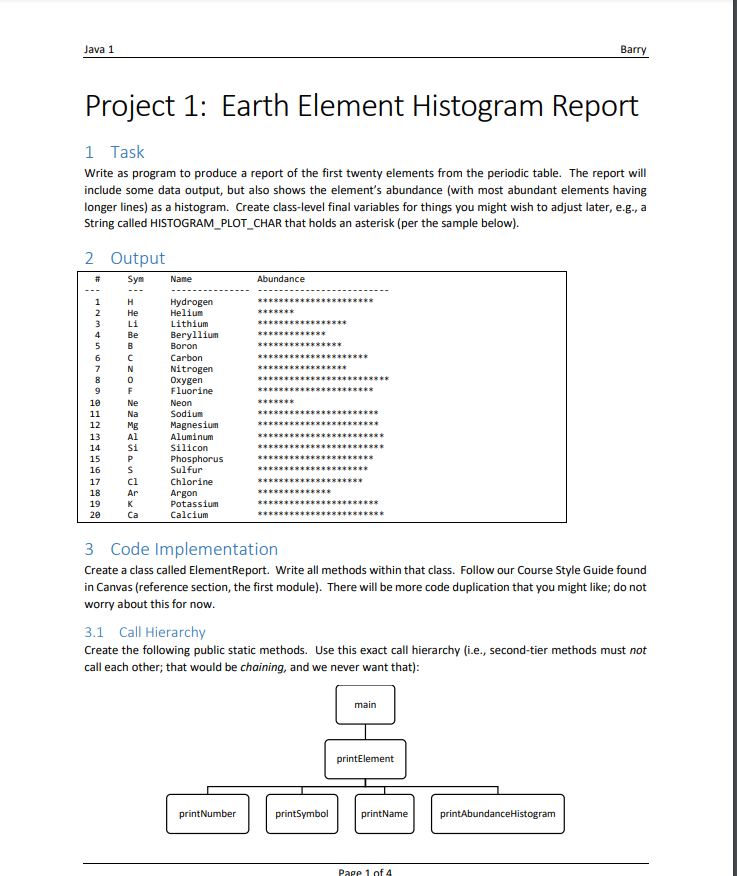 Solved Java 1 Barry Project 1: Earth Element Histogram | Chegg.com
