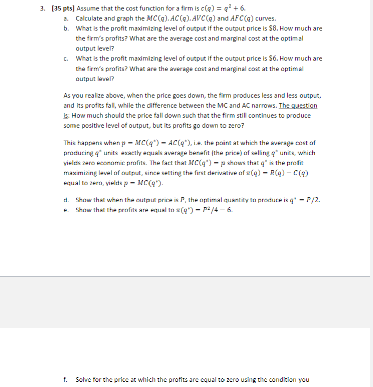 Solved [35 pts] Assume that the cost function for a firm is | Chegg.com