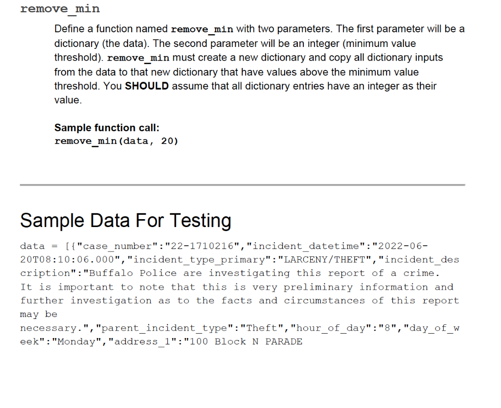 Define a function named remove_min with two | Chegg.com