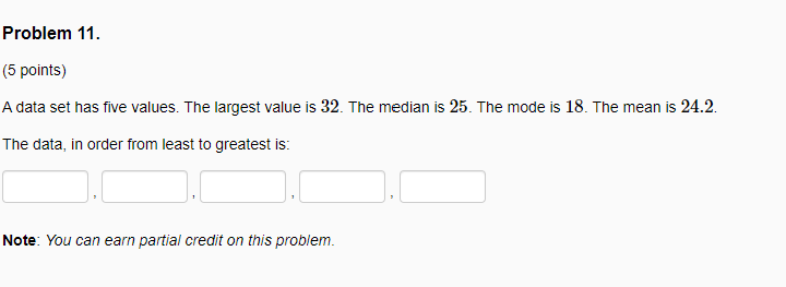 Solved Problem 11. (5 points) A data set has five values. | Chegg.com