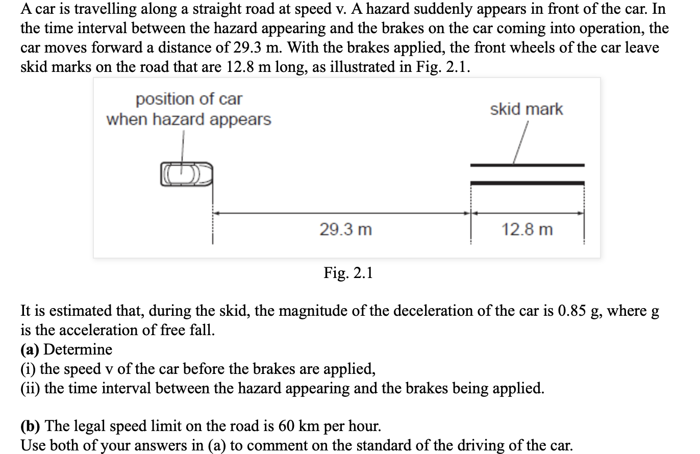 Solved A car is travelling along a straight road at speed v. | Chegg.com