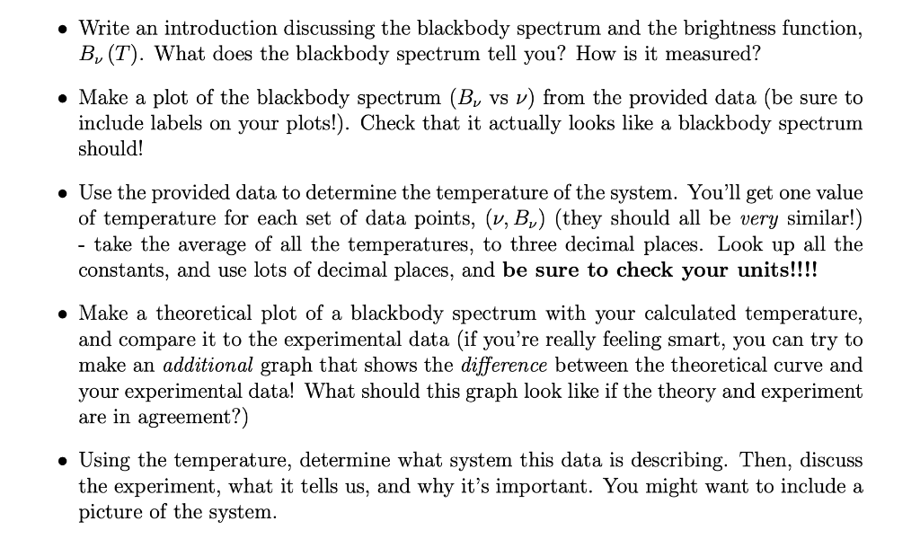 Write an introduction discussing the blackbody | Chegg.com