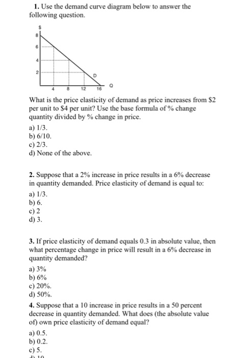 Solved 1. Use the demand curve diagram below to answer the | Chegg.com