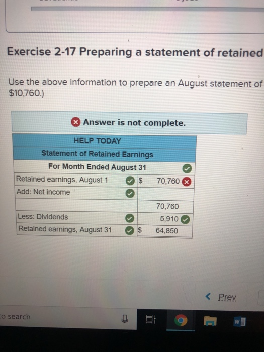 Solved Exercise 2-17 Preparing a statement of retained Use | Chegg.com