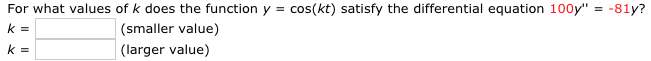 Solved For what values of k does the function y = cos(kt) | Chegg.com
