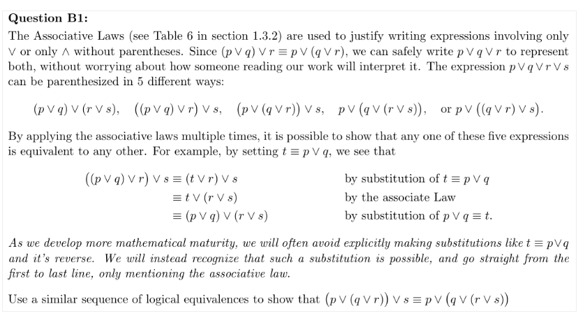 Solved Question B1: The Associative Laws (see Table 6 in | Chegg.com