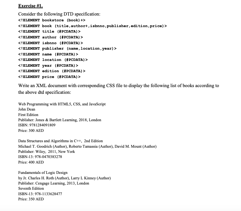 Exercise #1. Consider the following DTD | Chegg.com