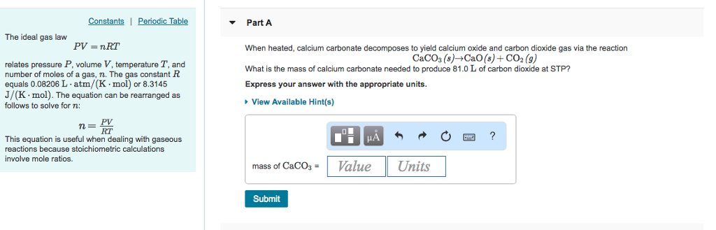 Solved Constants | Periodic Table PartA The ideal gas law | Chegg.com
