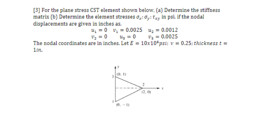 Solved [3] For the plane stress CST element shown below, (a) | Chegg.com