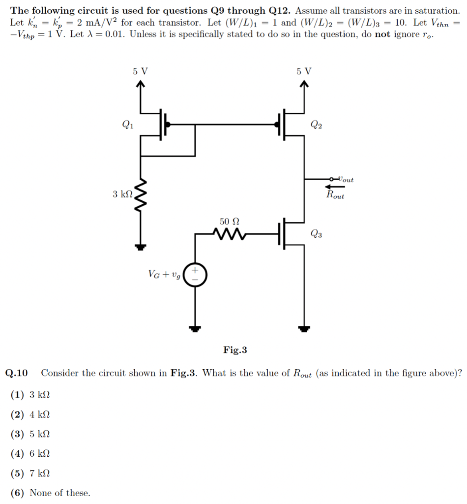 Solved The following circuit is used for questions Q9 | Chegg.com