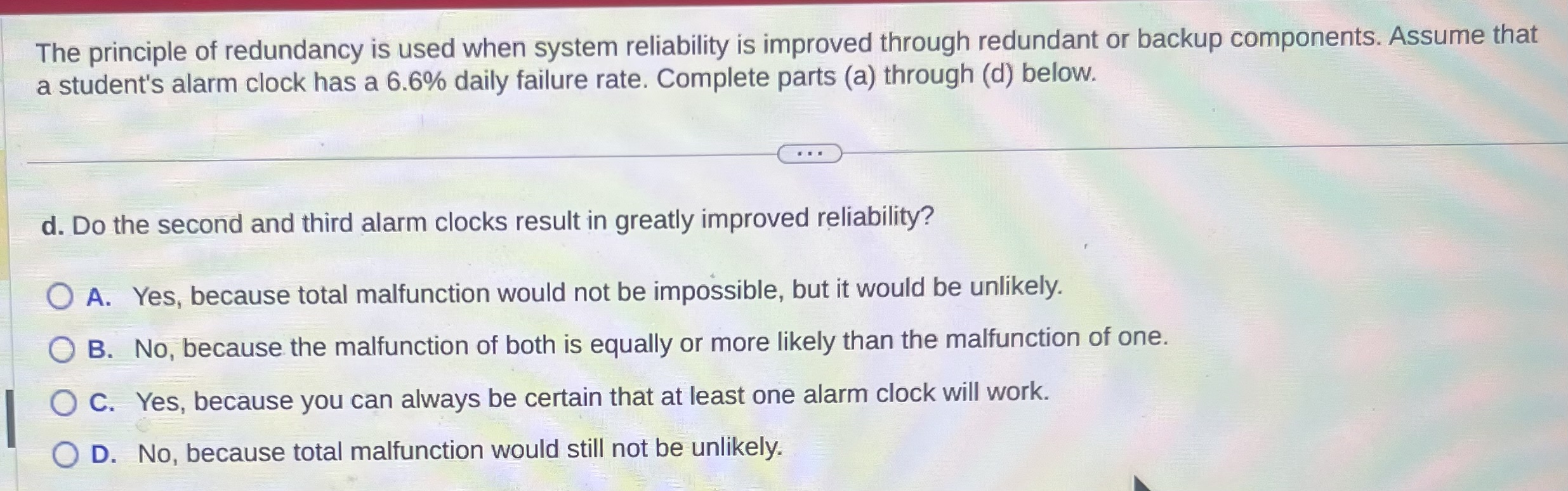 Solved The principle of redundancy is used when system | Chegg.com
