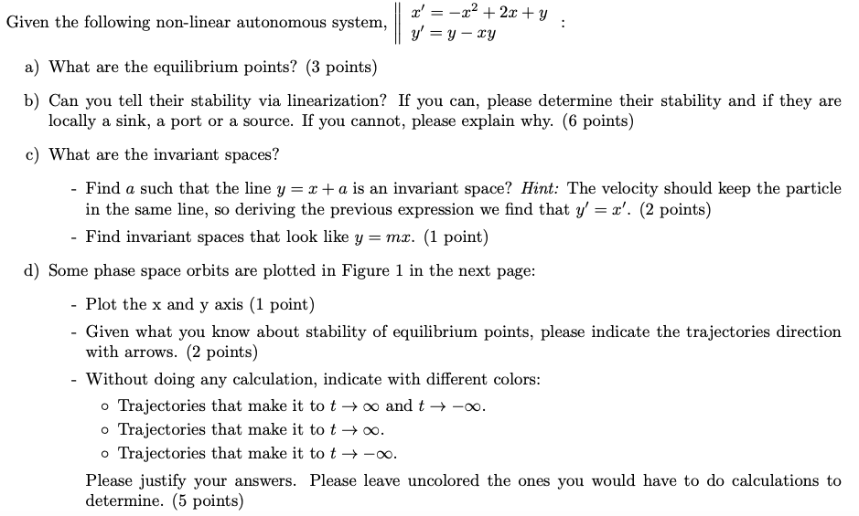 x'= -+ 2x + y. Given the following non-linear | Chegg.com