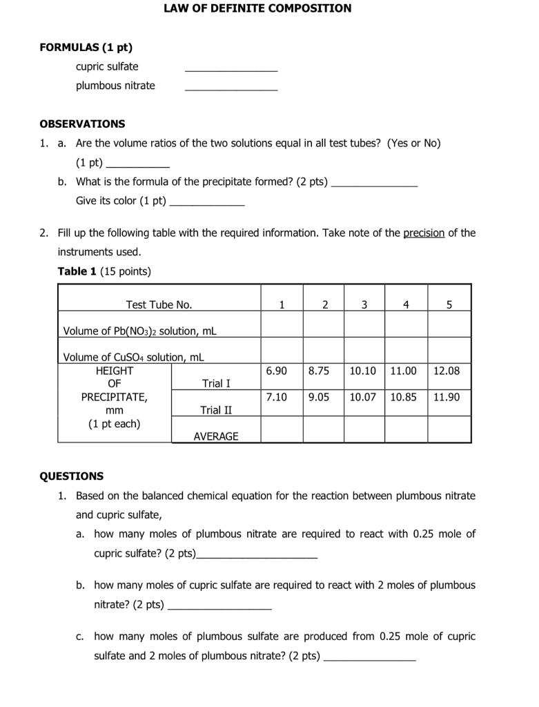Solved THE LAW OF DEFINITE COMPOSITION When a chemical | Chegg.com
