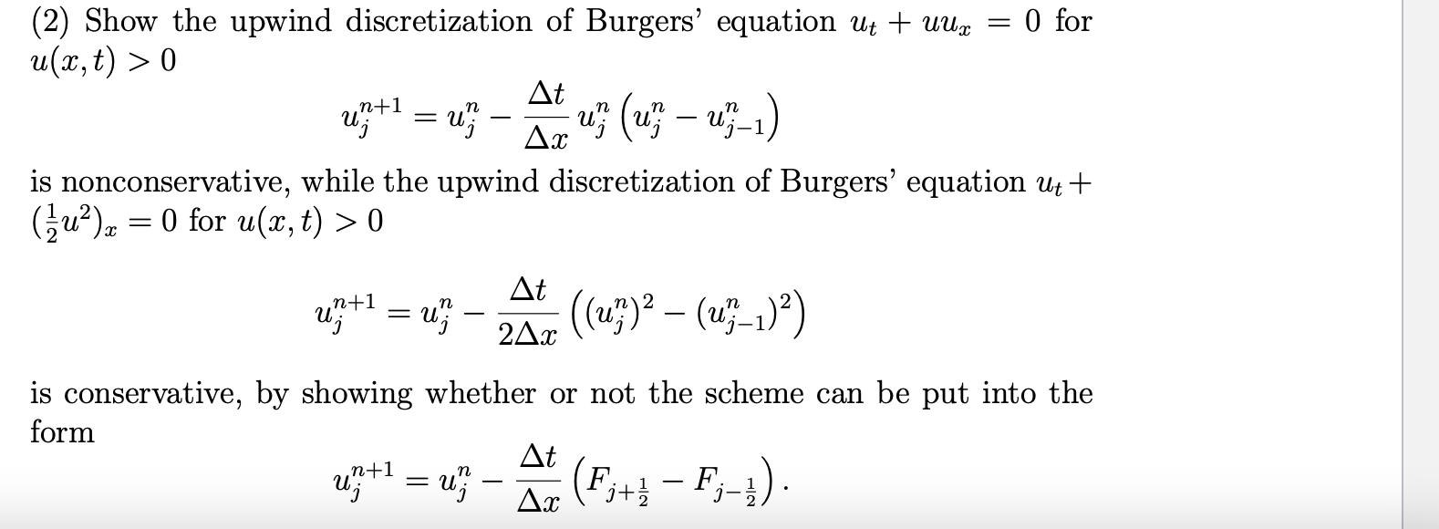 (2) Show the upwind discretization of Burgers' | Chegg.com