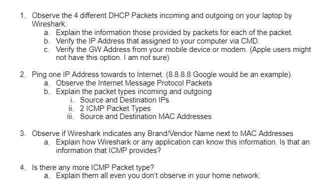 Solved 1 Observe The 4 Different Dhcp Packets Incoming And 