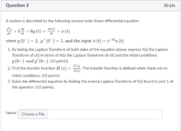 Solved A system is described by the following second-order | Chegg.com