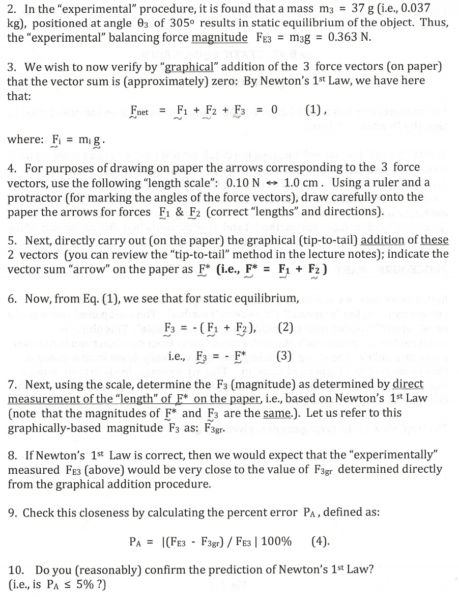 Solved LAB #3: STATIC EQUILIBRIUM (NEWTON'S 1ST LAW) For an | Chegg.com