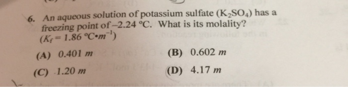 Solved An aqueous solution of potassium sulfate (K2SO4) has | Chegg.com