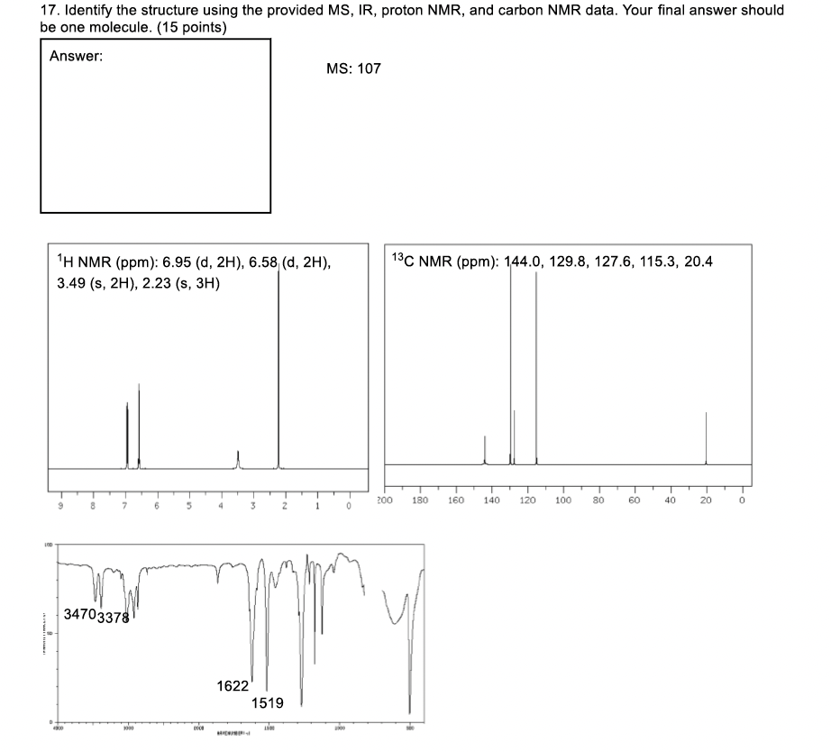 Solved 17. Identify the structure using the provided MS, IR, | Chegg.com