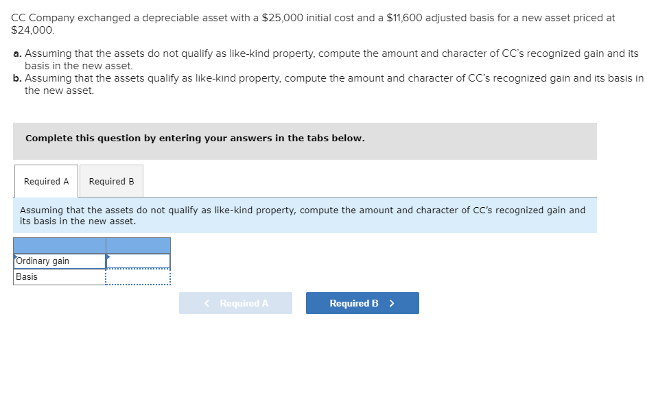 Solved CC Company exchanged a depreciable asset with a | Chegg.com