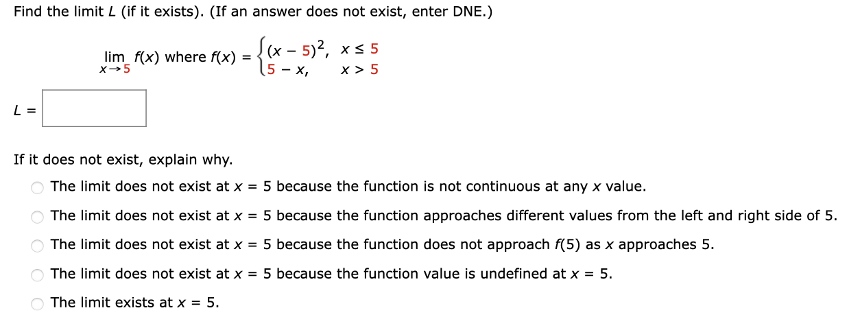 Solved Find the limit L (if it exists). (If an answer does | Chegg.com