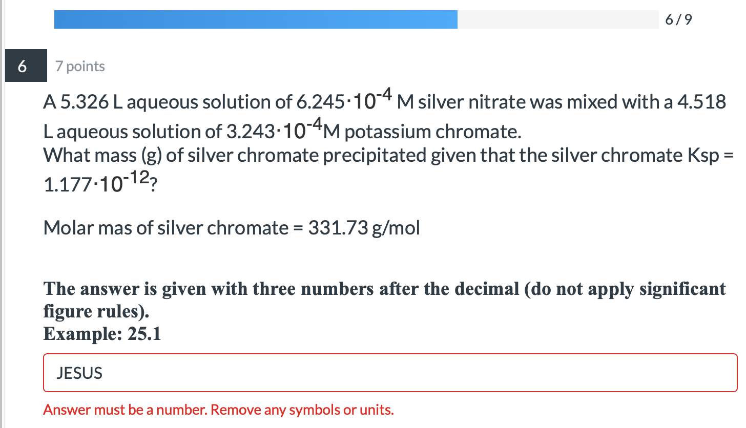 A 5.326 L aqueous solution of 6.245‧10-4 M silver | Chegg.com
