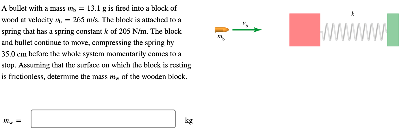 Solved A bullet with a mass mb=13.1 g is fired into a block | Chegg.com