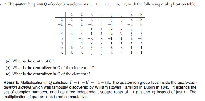 Solved * The quaternion group Q of order 8 has elements | Chegg.com