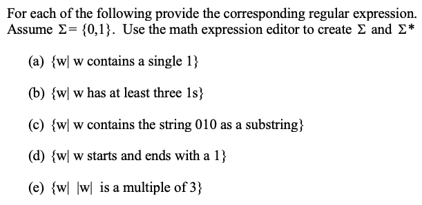 Solved For each of the following provide the corresponding | Chegg.com