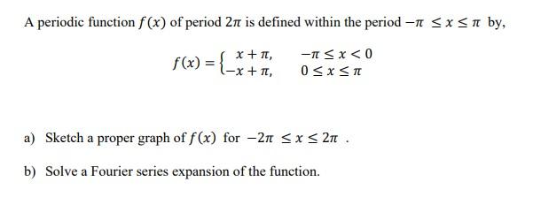 Solved A periodic function f(x) of period 21 is defined | Chegg.com