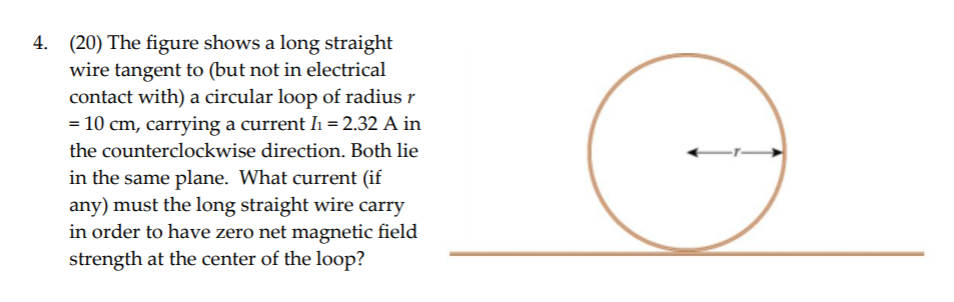 Solved 4. (20) The figure shows a long straight wire tangent | Chegg.com