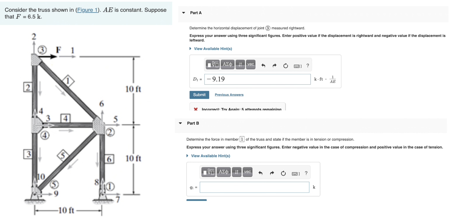 Solved Consider the truss shown in (Figure 1). AE is | Chegg.com