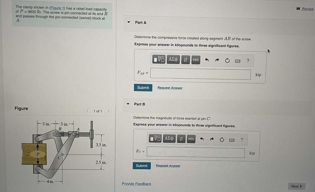 Solved 2 Review The clamp shown in (Figure 1) has a rated | Chegg.com