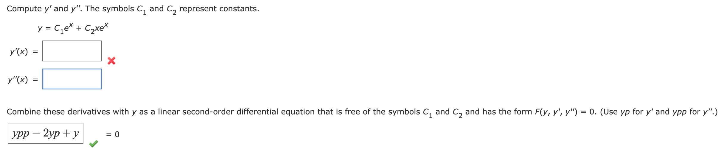 Solved Compute y' and y". The symbols Cī and C2 represent | Chegg.com