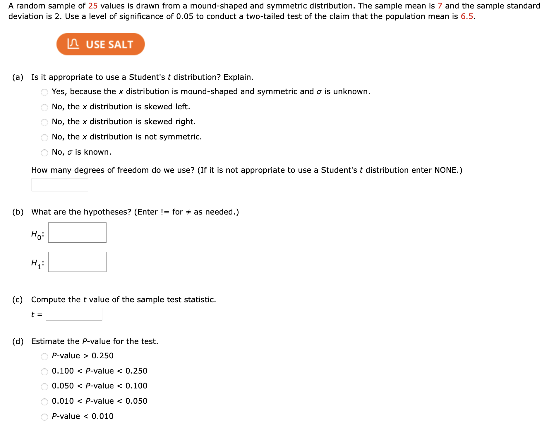 Solved A random sample of 25 values is drawn from a | Chegg.com