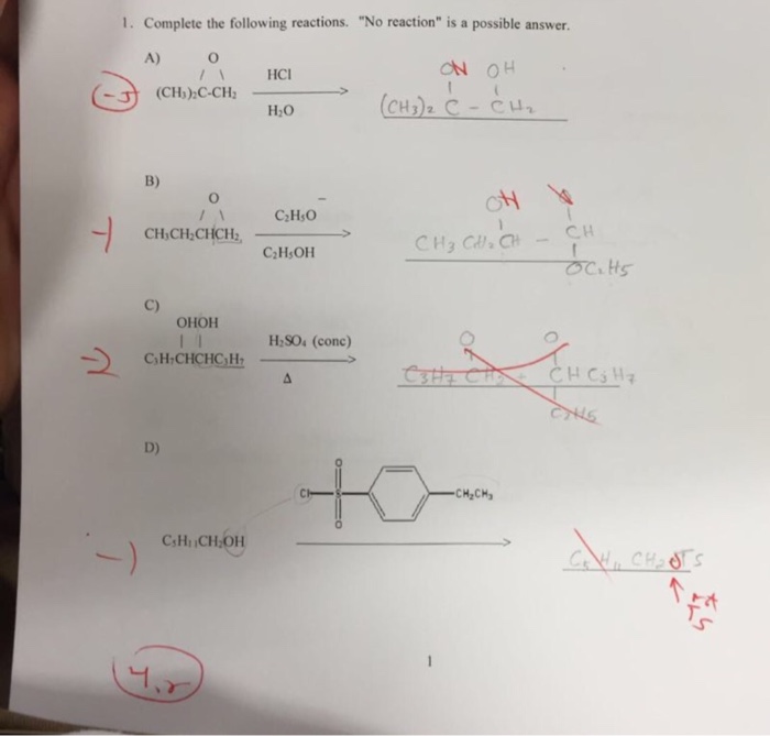 Solved Complete the following reactions. "No reaction" is a | Chegg.com