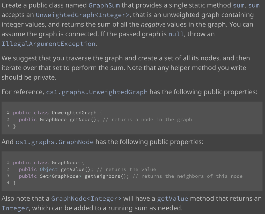 Solved Create a public class named GraphSum that provides a | Chegg.com