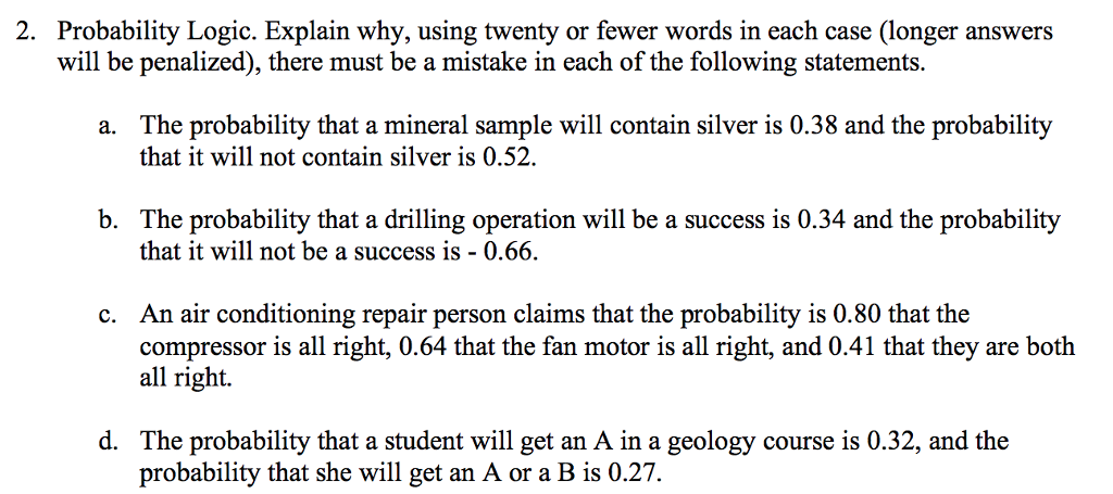 Solved 2. Probability Logic. Explain why, using twenty or | Chegg.com