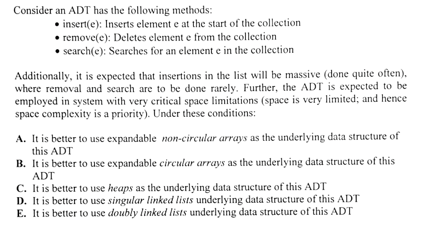 Solved Consider an ADT has the following methods: - | Chegg.com
