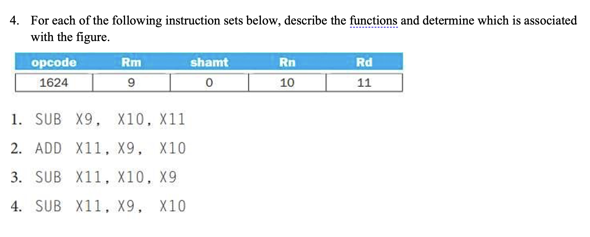 Solved 4. For each of the following instruction sets below, | Chegg.com