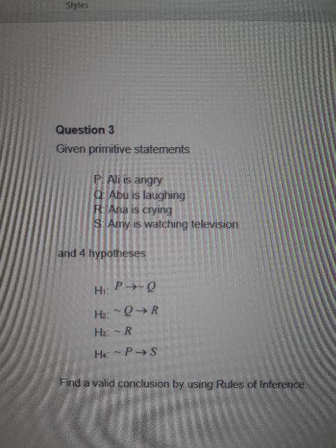 Solved Styles Question 3 Given primitive statements PAli is | Chegg.com