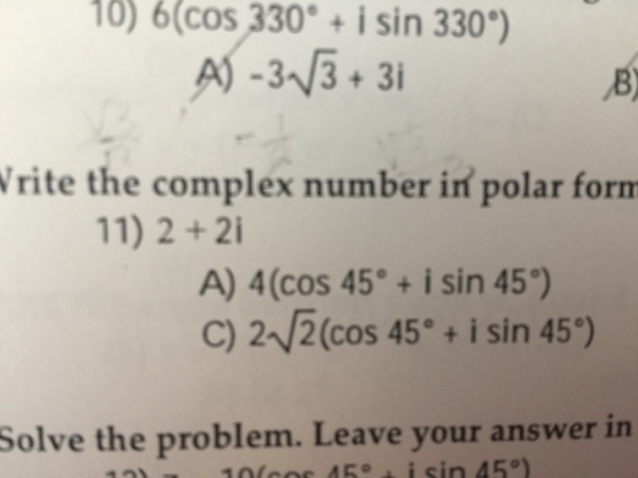 Solved 6) 6(cos 330+i sin 330) A-33+3 8) rite the complex | Chegg.com