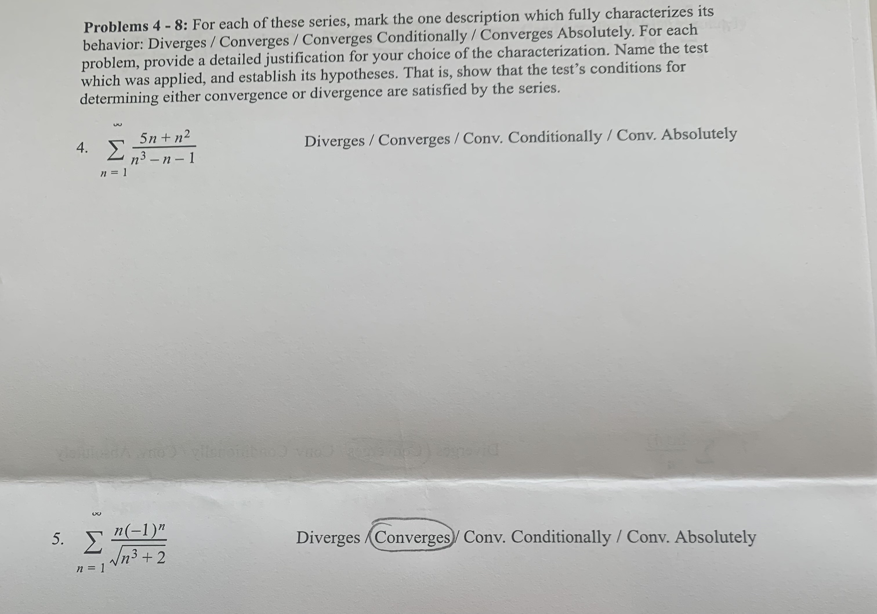 Solved 8. ∑n=1∞(n+1)42n+110n Diverges Converges Conv. | Chegg.com