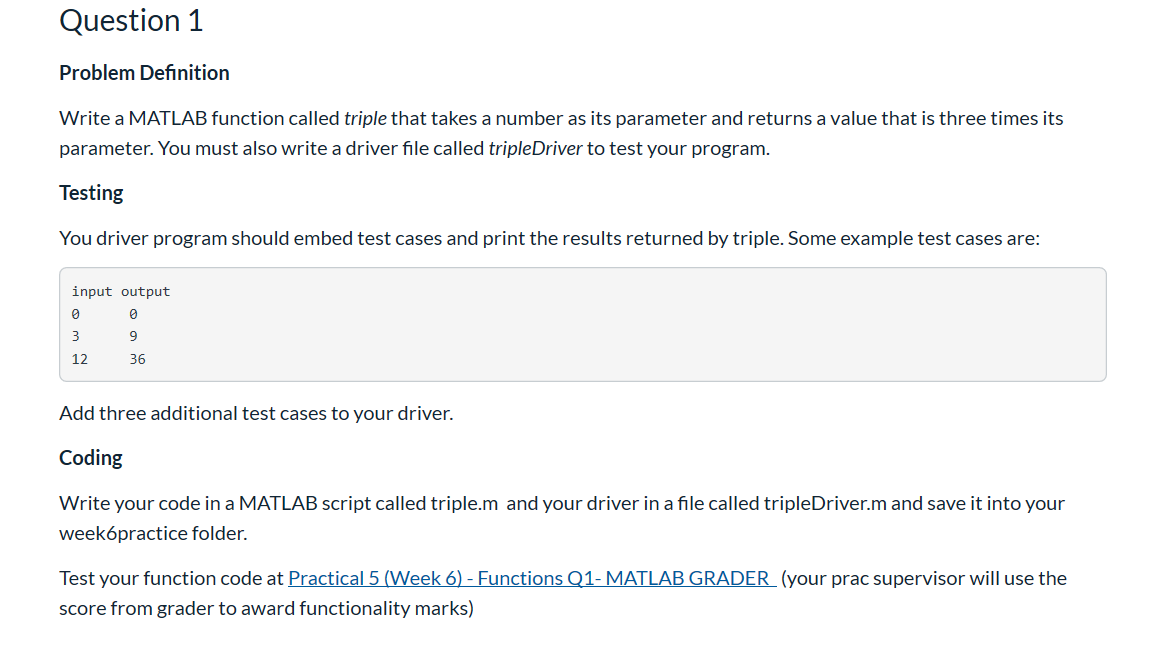 Solved Question 1 Problem Definition Write A Matlab Function 3428